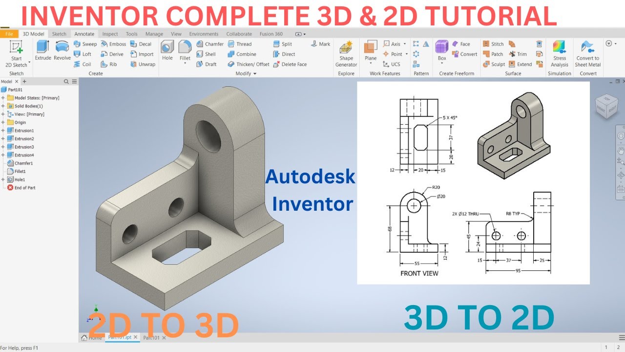 Autodesk Inventor Tutorial: Complete 3D Modeling & 2D Drawing for ...