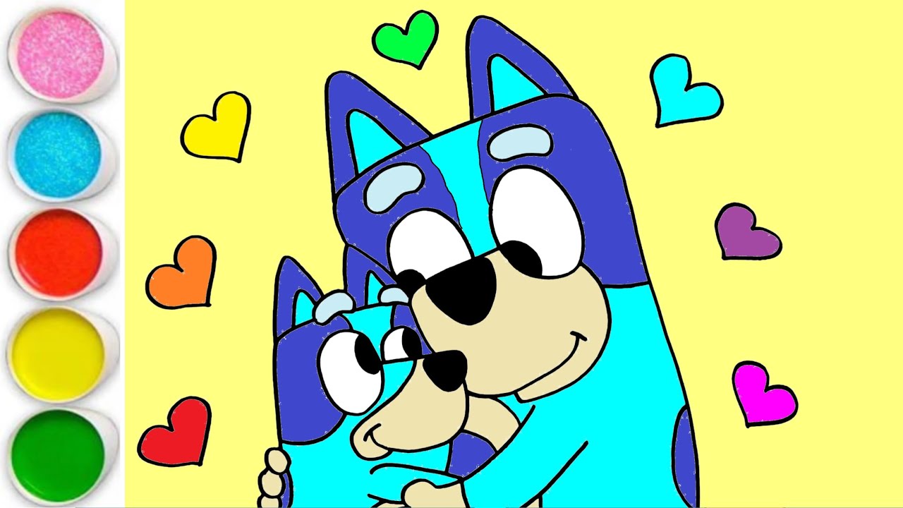 How to Draw and Color Bluey and Her Dad Hugging 🐶 ️🧡💛💚💙💜🐶 | Drawings ...