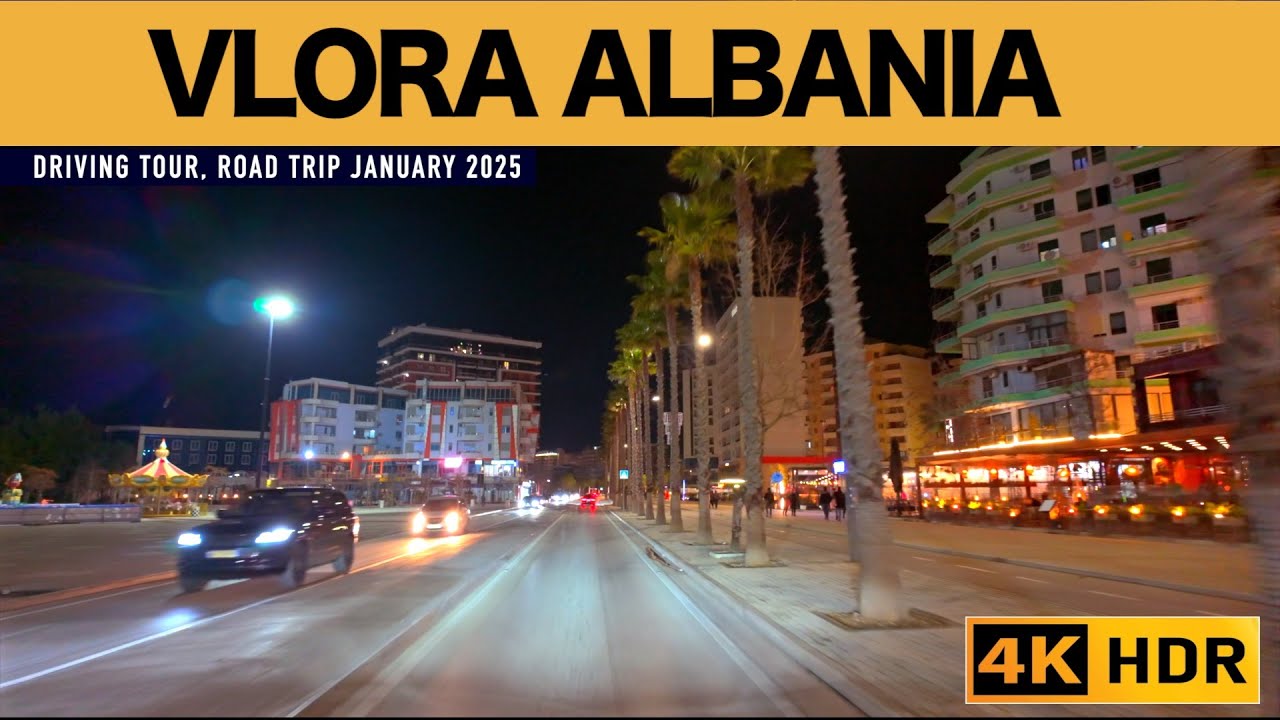VLORA ALBANIA, DUKE UDHËTUAR NË RRUGËT E VLORËS, DRIVING TOUR AT NIGHT ...