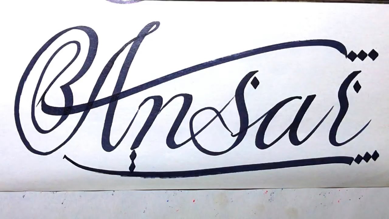 Ansar Name Signature Calligraphy Status | How to Cursive write with cut ...
