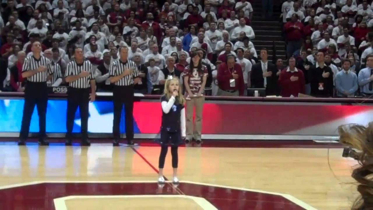 Addison Baker, 9 years old, singing the National Anthem, OU vs Texas ...