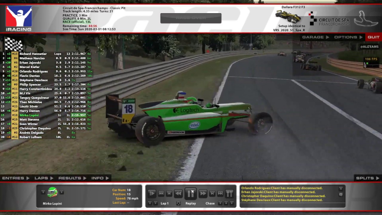 iRacing, F3, few netcode happend in week with Spa - YouTube