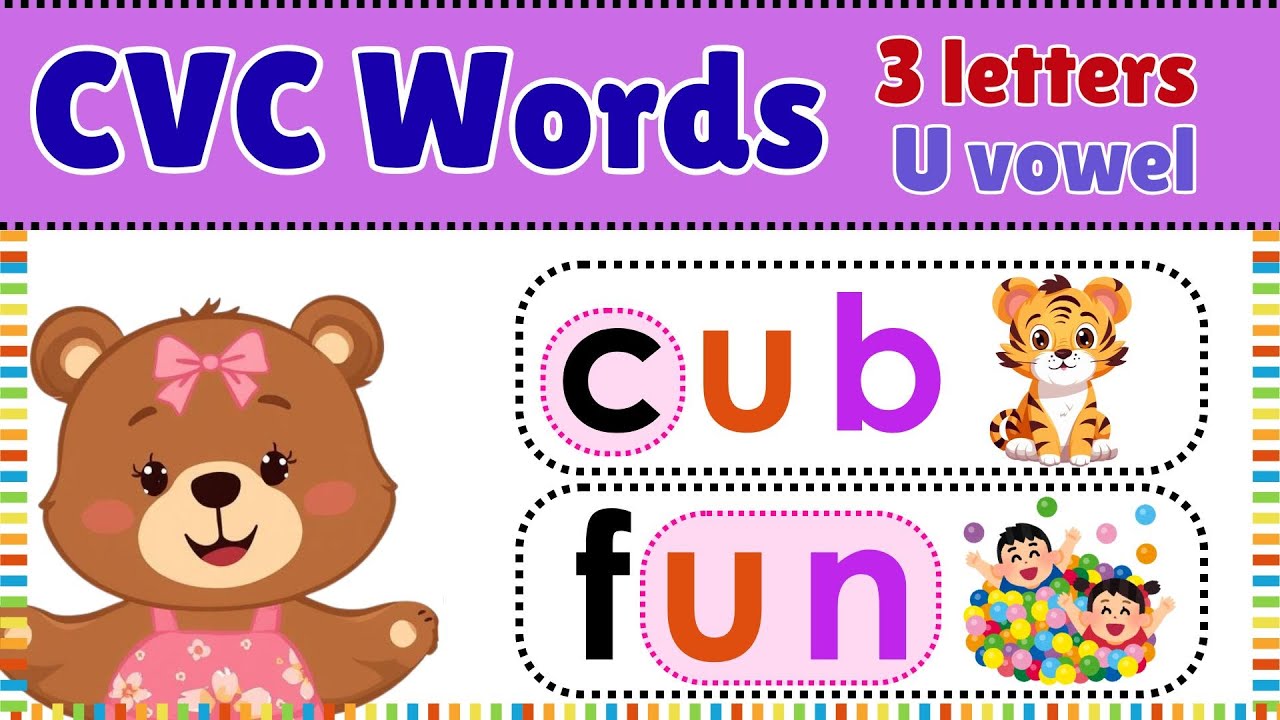 Learn to Read Word Families | CVC Words | 3 Letters with U Vowel ...