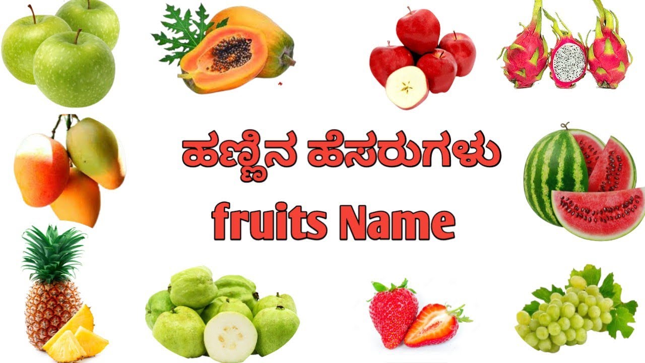 learn fruits name|| fruits name kannada with english|| all fruits name ...