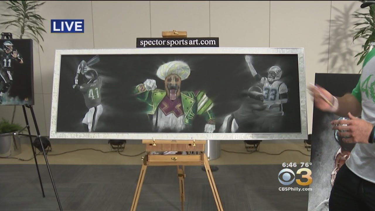 Artist Jordan Spector Unveils Eagles Super Bowl Artwork - YouTube