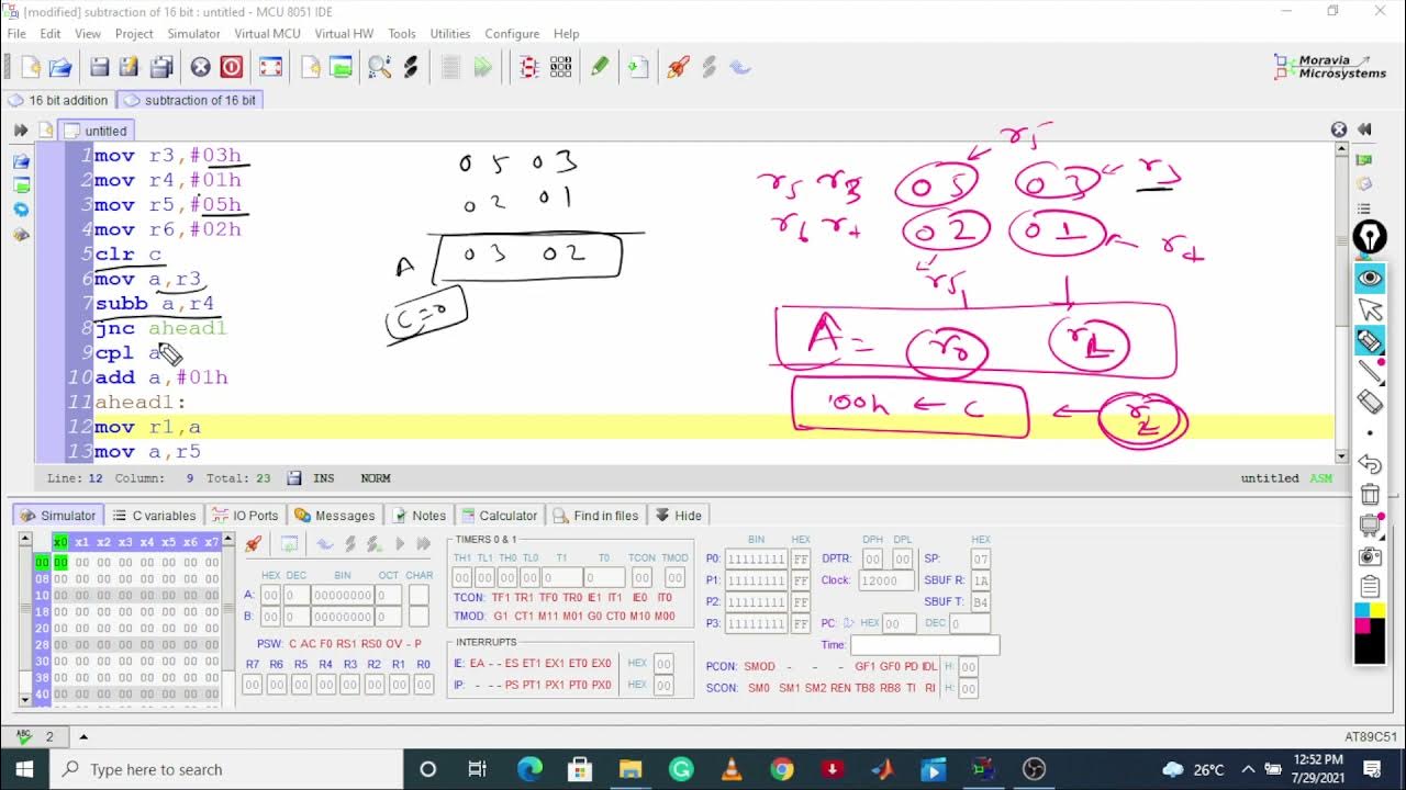 subtraction of 16 bit using 8051 - YouTube