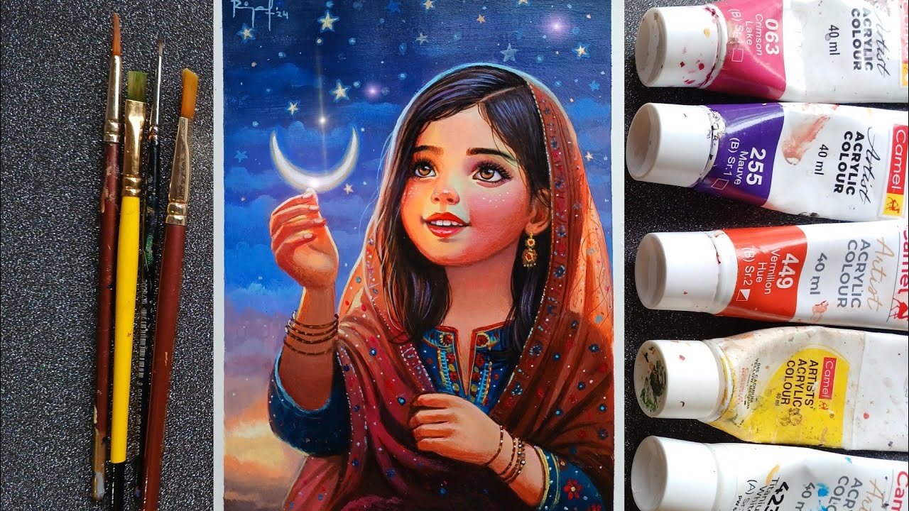 Acrylic Art | Cute Girl Painting - YouTube