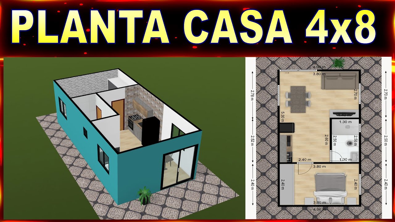 Planta Casa 4x8 32m Com Cozinha Americana YouTube