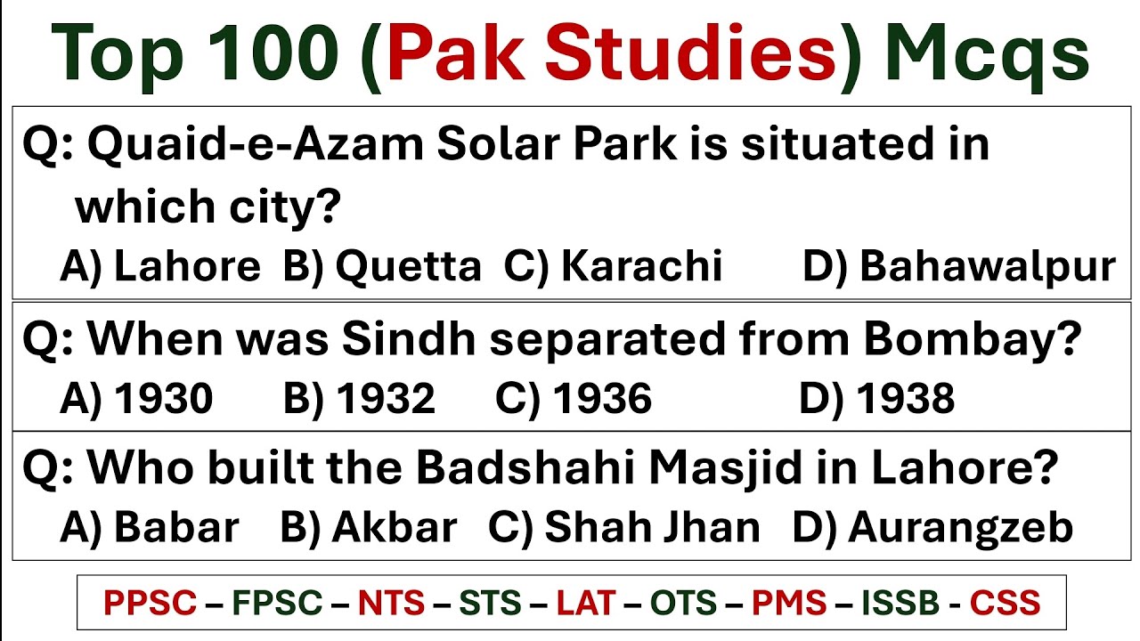 100 Most Important & Repeated Pakistan General Knowledge Questions | GK ...