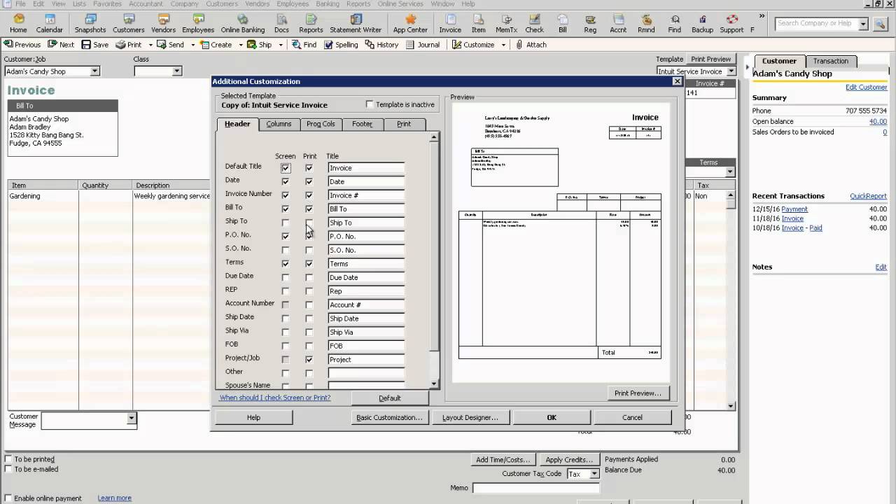 RPPC Inc - QuickBooks How To Customize Transaction Forms - YouTube