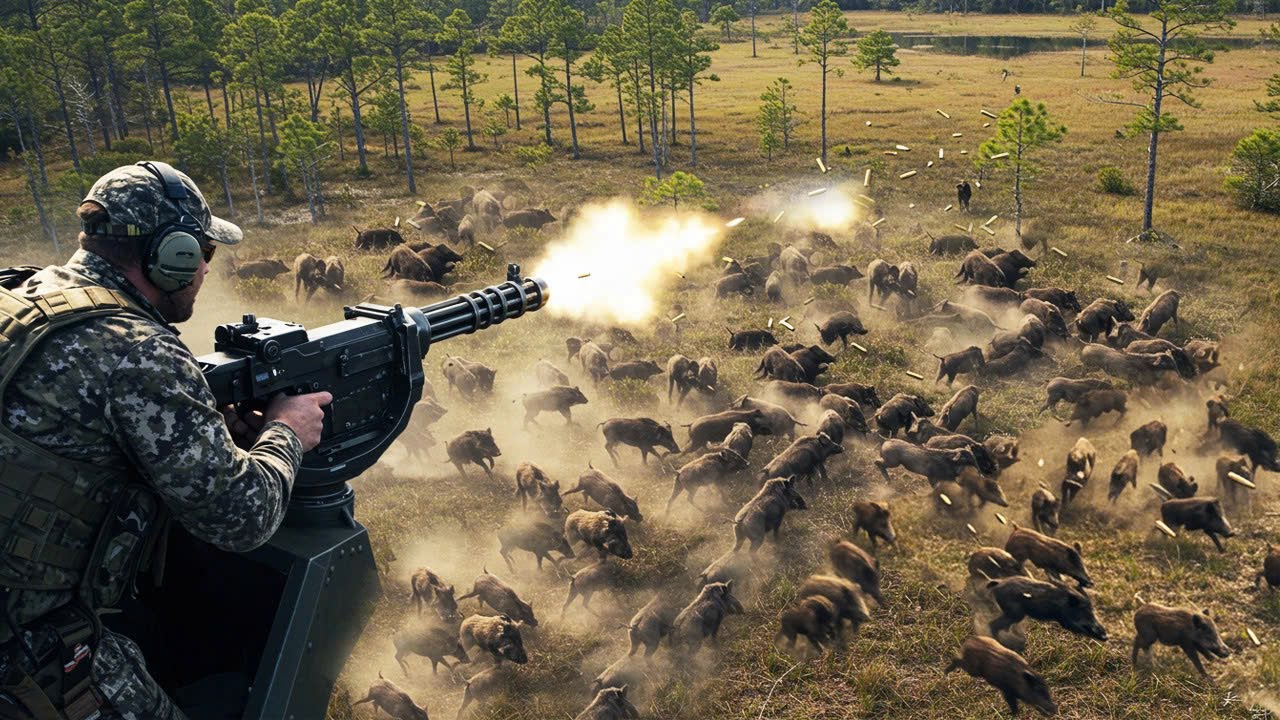 Texas Farmer Goes Crazy Takes Heavy Weapons on Wild Boar Hunt Horrible ...