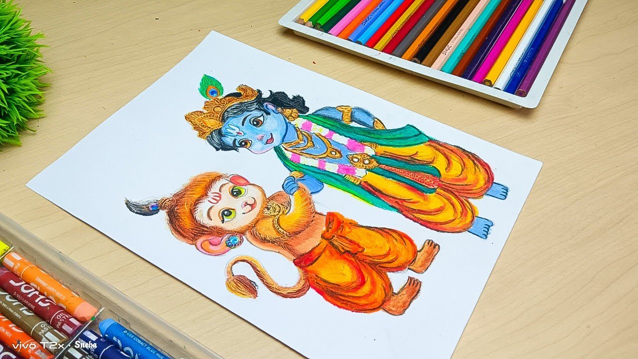 Hanuman and Ram Drawing | Ram Hanuman Drawing easy | Cute hanuman and ...