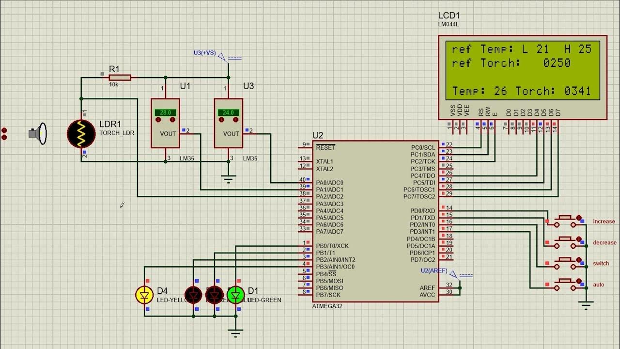 SimpleGreenHouse with manual setting. Codevision Atmega32. ADC interrupt. proteus - YouTube