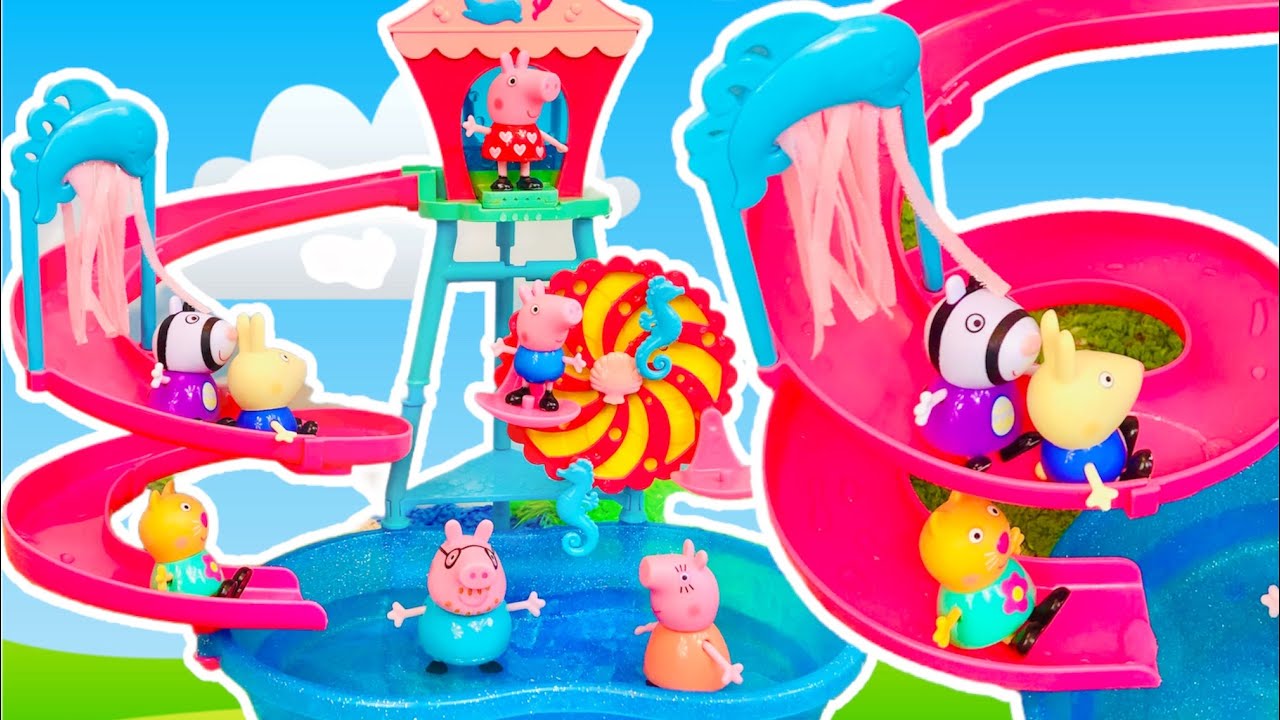 Visiting The Waterslides Park Fun with Water Peppa Pig Toys - YouTube