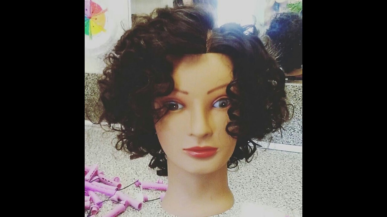 My first perm wrap for cosmetology school! - YouTube