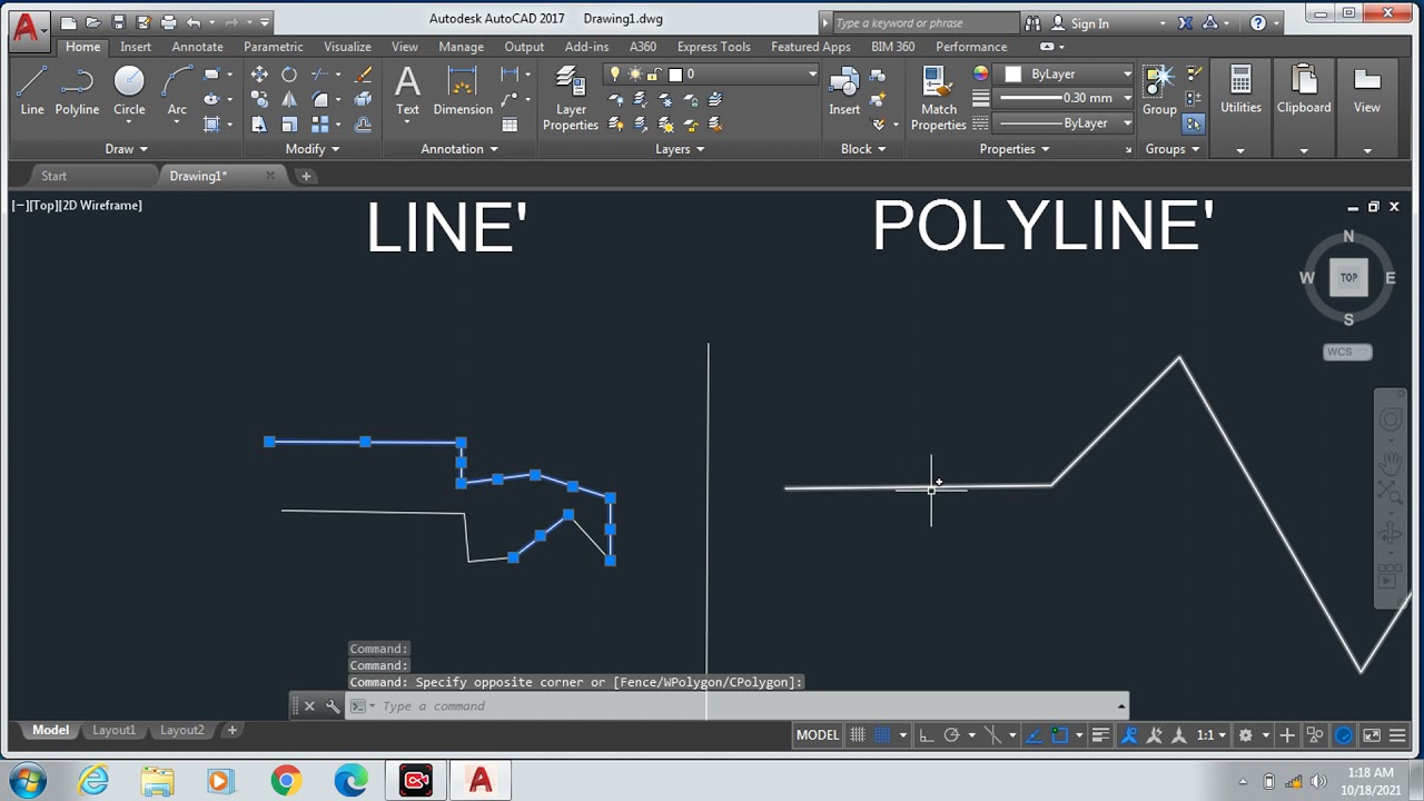 Lineandpolylinecommand Usefunctionoperationdiffrence Bwautocadtutorialpart 1autocadin 6786