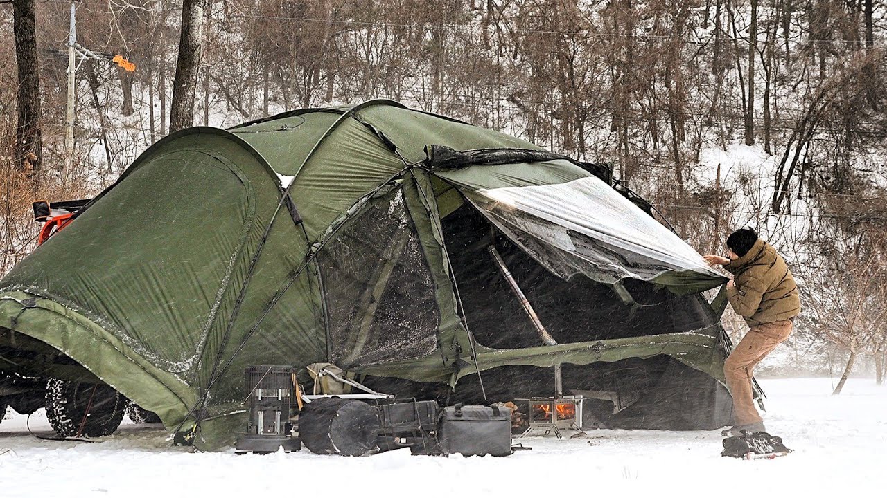 Camping in a Blizzard, Catch a Dinosaur Tent Flying in a Snowstorm ...