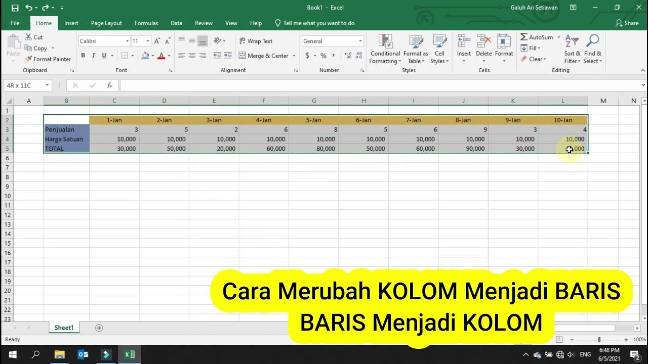 Cara Cepat Merubah KOLOM Menjadi BARIS dan BARIS Menjadi KOLOM di Excel ...