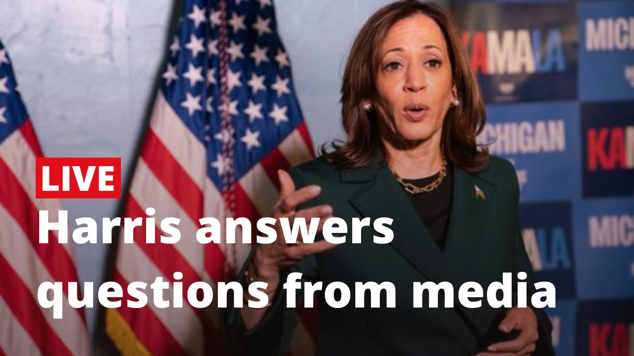 Live: Harris holds a press gaggle in Michigan - YouTube