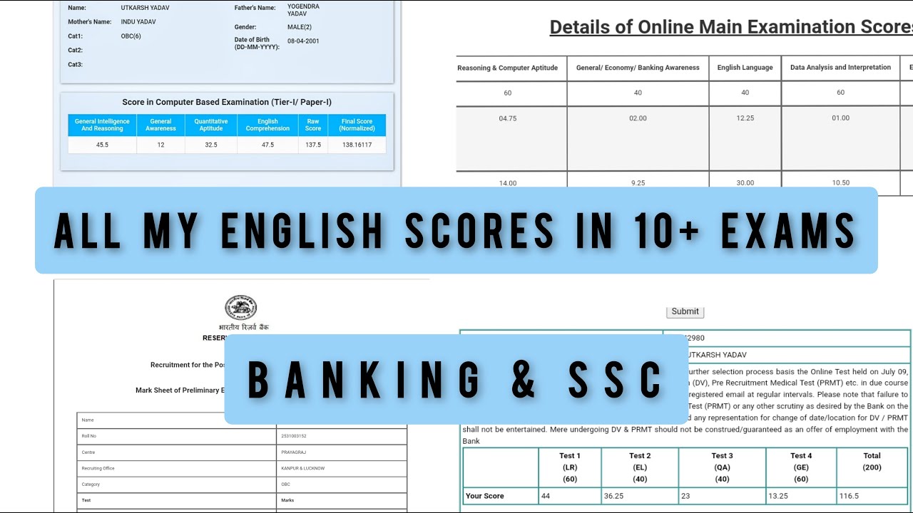 All my ENGLISH Scores Banking & SSC • 10+ EXAMS - YouTube
