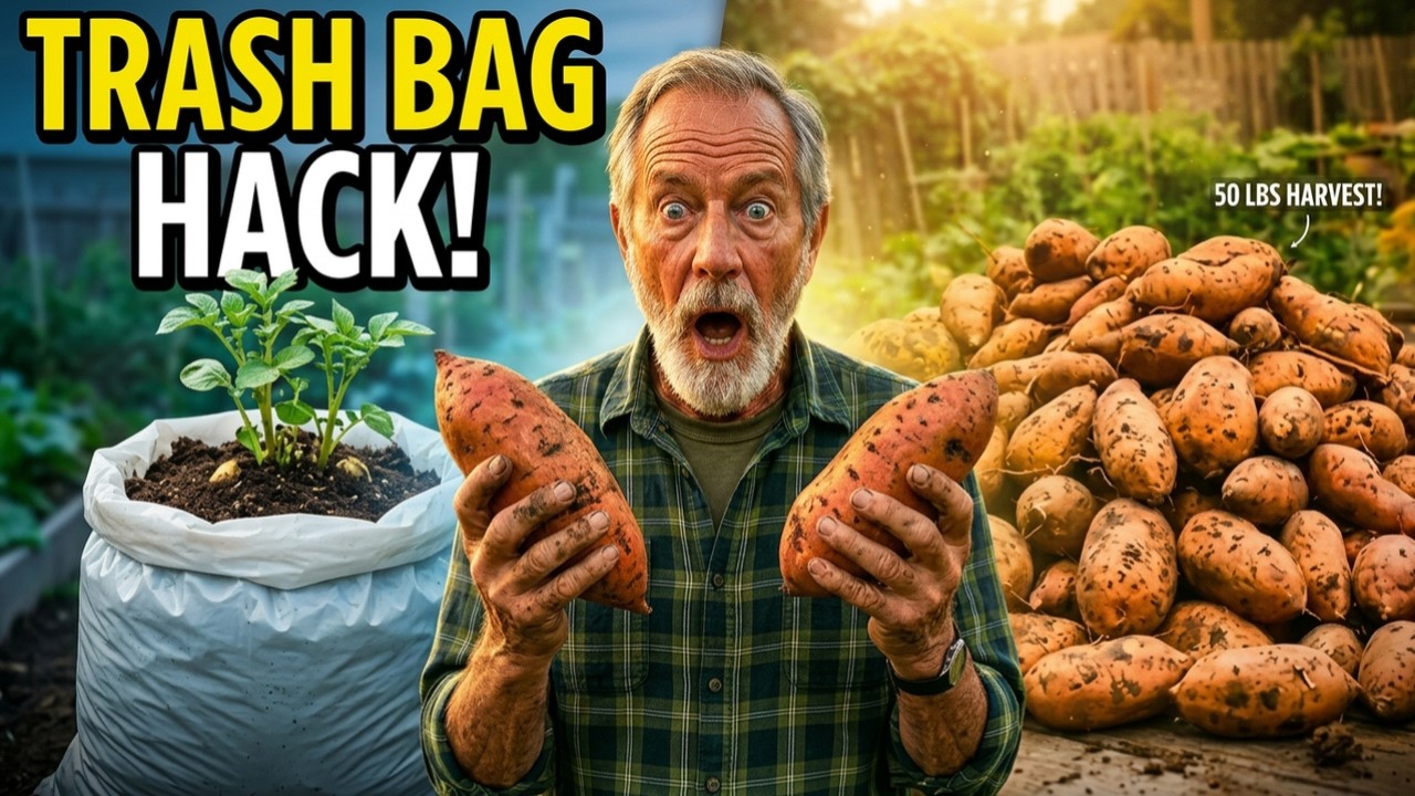 Urban Gardening Hack: How I Grew 50 lbs of Sweet Potatoes in a Trash ...