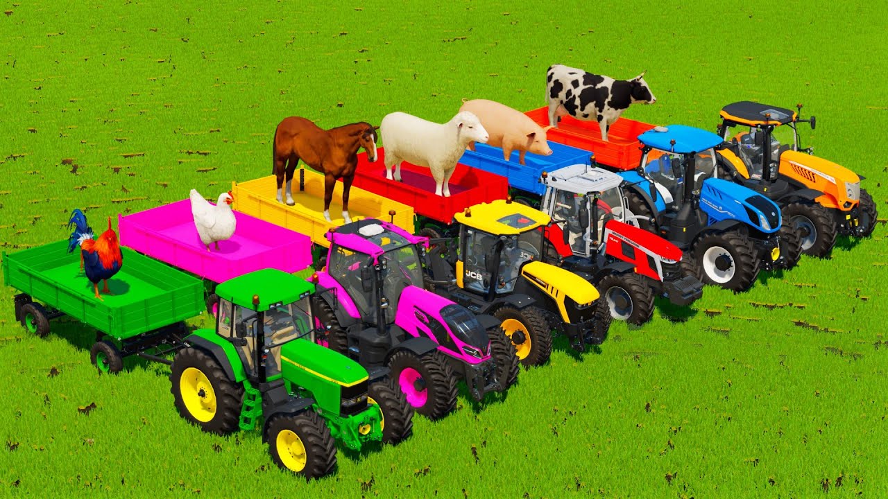 JOHN DEERE, MCCORMICK, NEW HOLLAND & JCB TRACTORS TRANSPORTING ANIMALS ...