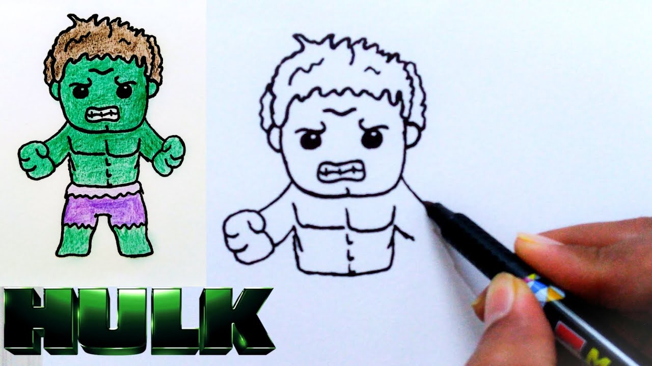 How to draw Chibi Hulk | Cute Chibi Cartoon Drawing | Easy drawing for ...
