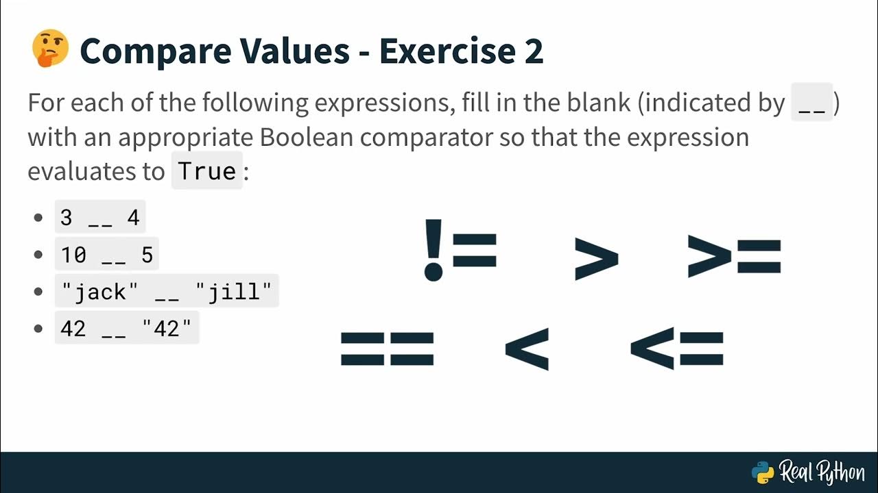Comparing Values and Boolean Logic - Python Basics Exercises - YouTube