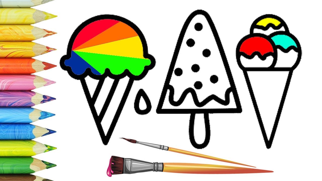 Begini Cara menggambar dan mewarnai ES KRIM PELANGI / how to draw ice ...