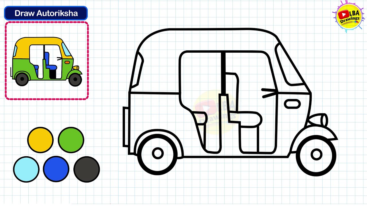 How To Draw Auto Rickshaw | LBA Drawings - YouTube