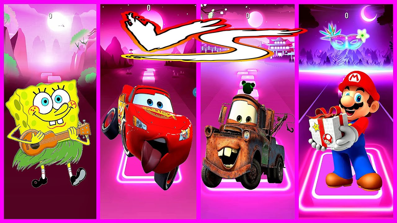 Spongebob VS McQueen VS Mater VS Super Mario Game Tiles Hop - YouTube