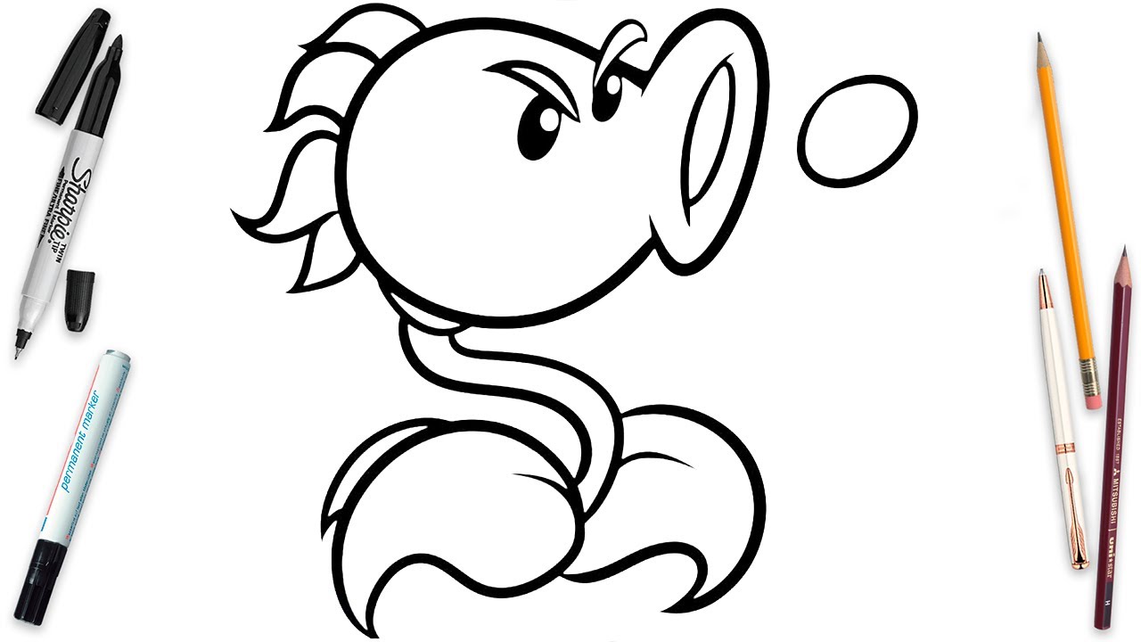 How To Draw Peashooter Easy Step By Step | Plants VS Zombies Art Lesson ...