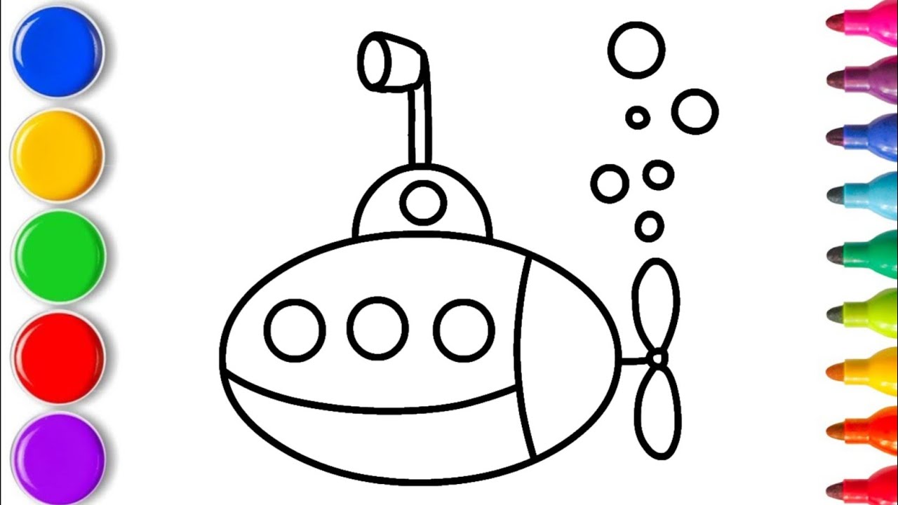 Drawing And Coloring Submarine for Kids & Toddler.Drawings For Kids ...