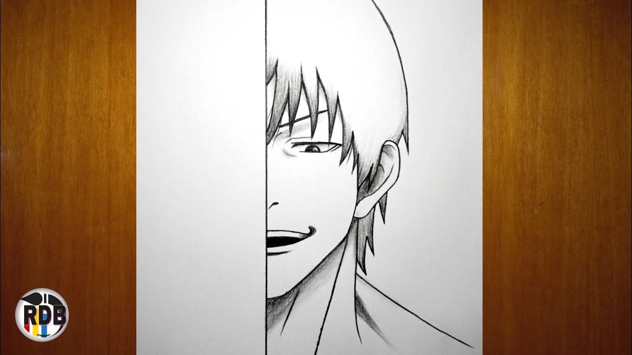 Easy Anime half face Drawing How to Draw Step by Step, Easy Anime ...