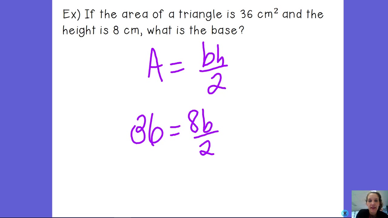 11.1 Solve for missing base or height example - YouTube
