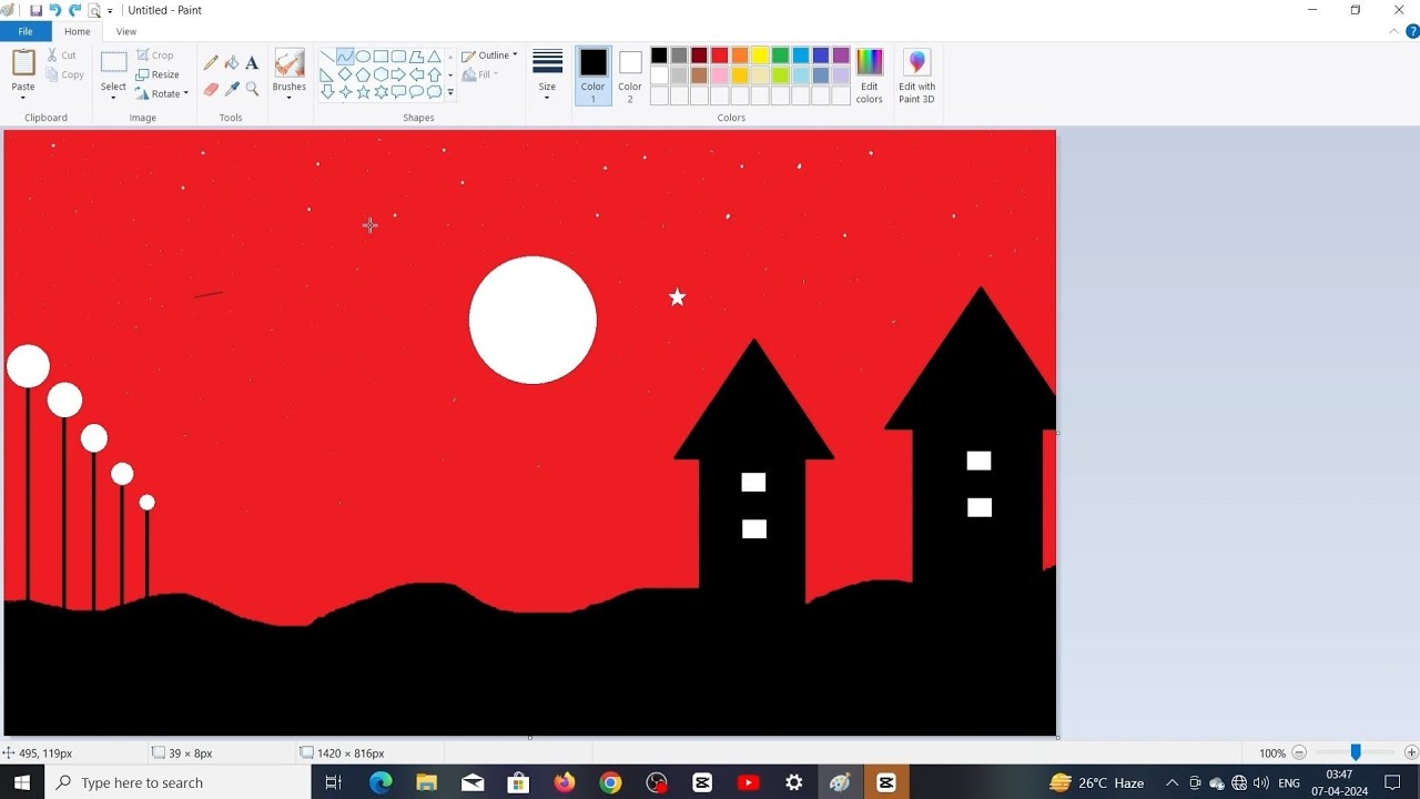 Night mode scenery drawing कंप्युटर में कैसे करें || Ms paint में ...