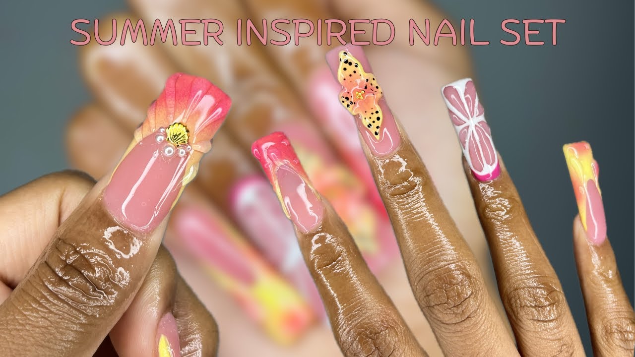 Summer Inspired Polygel Nail Set | Watch Me Work - YouTube