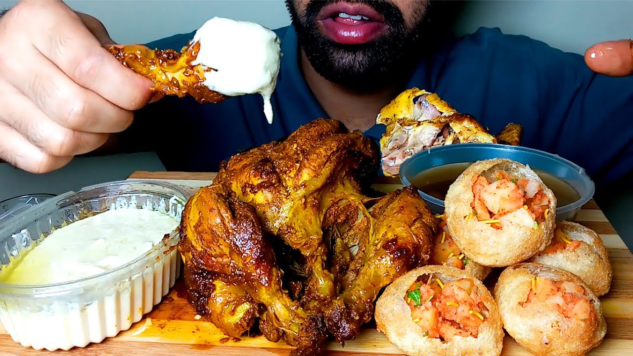 Perfect ROASTED CHICKEN & Pani Puri EATING SHOW - YouTube