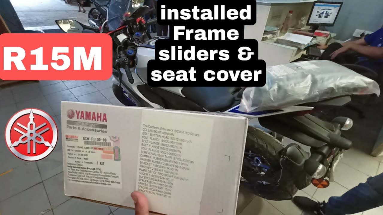 INSTALLED SEAT COVER AND FRAME SLIDERS IN YAMAHA R15M - YouTube