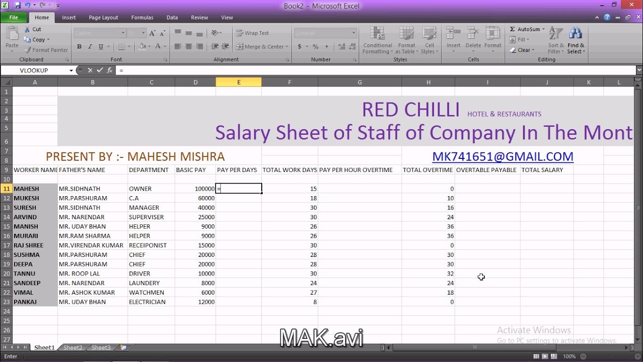 Salary Sheet In Ms Excel YouTube Salary Sheet In Ms Excel YouTube