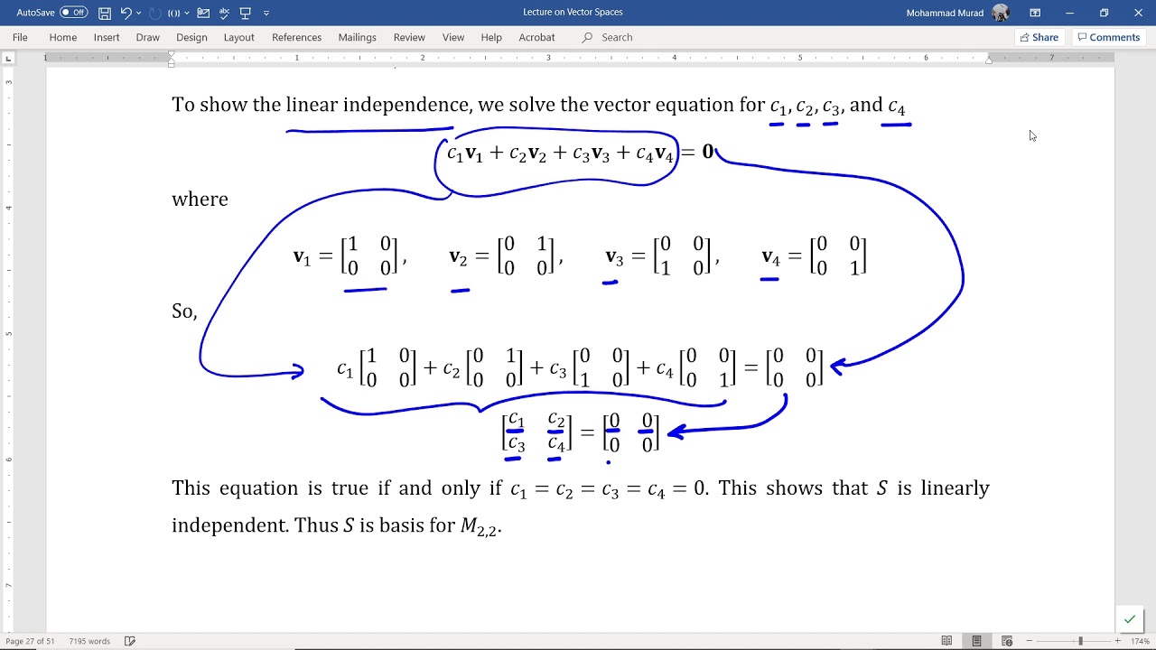 Lecture 11 Part 1: Basis and Dimension of Vector Spaces (Full Video ...