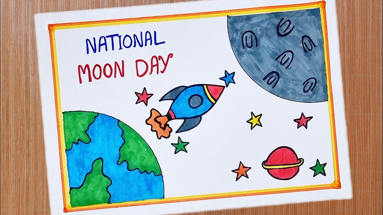 National Moon Day Poster Drawing Easy // Chandra Dinam Drawing ...