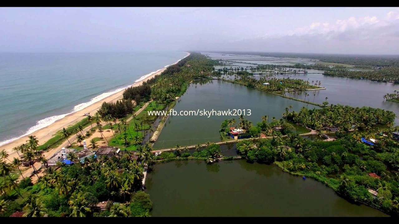 Aerial view of backwaters and Kerala coastline. Aerial stock footage 4K ...