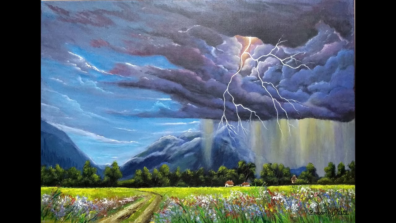 "Thunderstorm " Acrylic landscape painting on canvas /50*70/ By Jozsef ...
