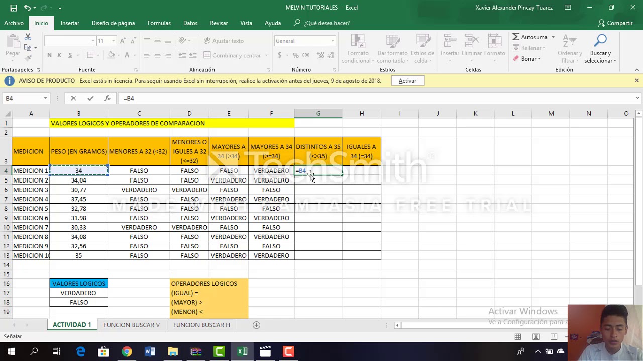 VALORES LÓGICOS Y OPERADORES DE COMPARACIÓN, FUNCIÓN BUSCARV,Y BUSCARH ...