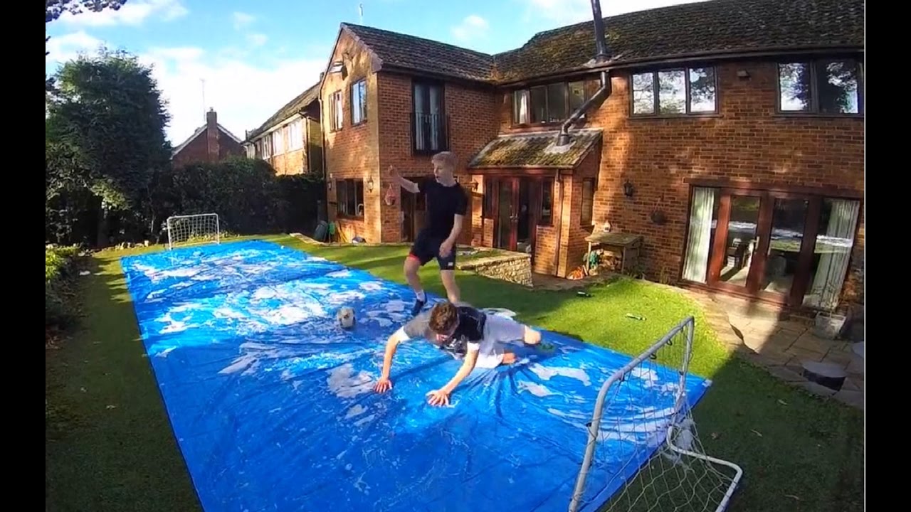 CRAZY SLIP 'N' SLIDE Football Challenge In The Backyard - YouTube