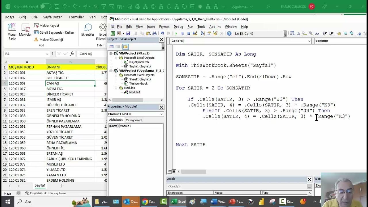 EXCEL VBA PROGRAMLAMA Uygulama 5-3- If Then ElseIf - YouTube