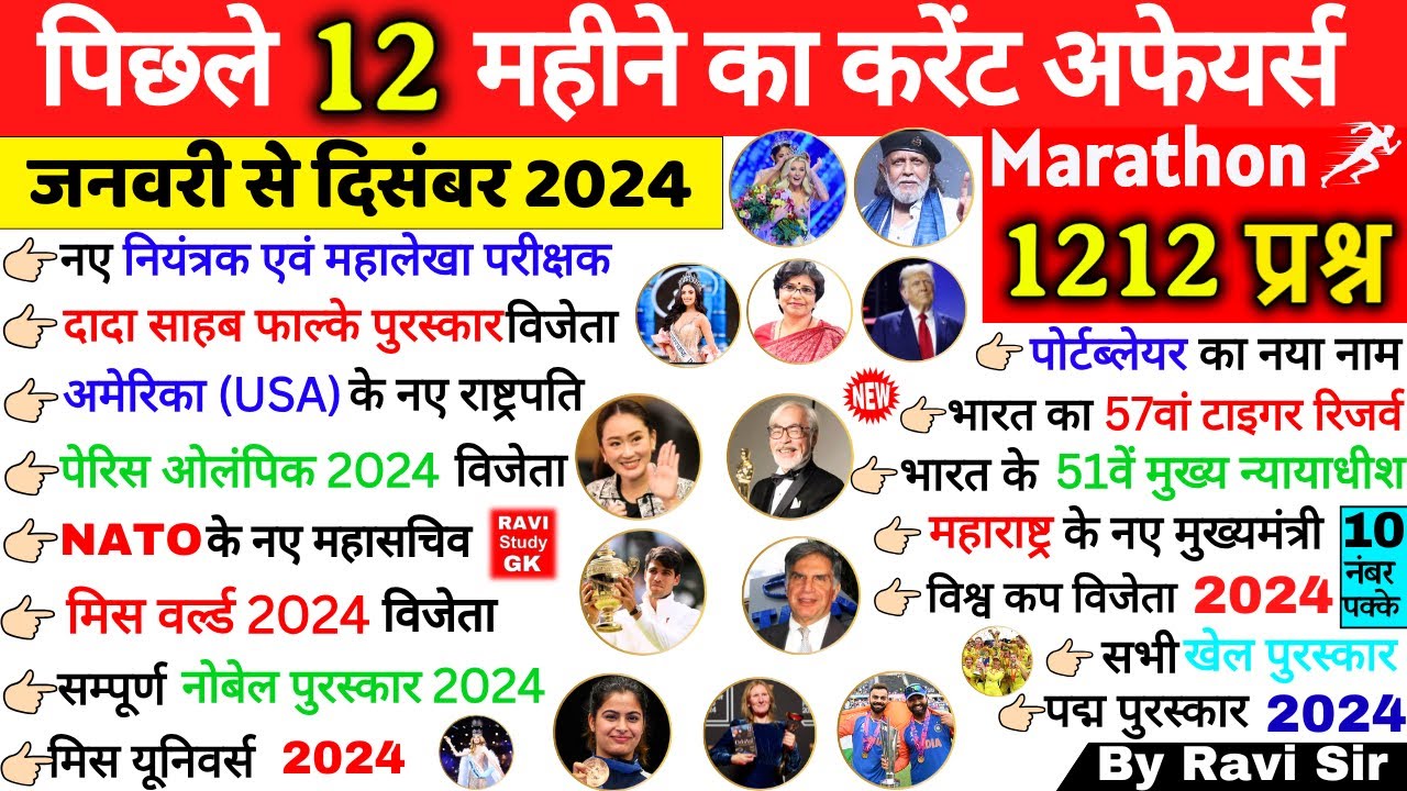 Last 12 Months Current Affairs 2024 | January 2024 To December 2024 ...