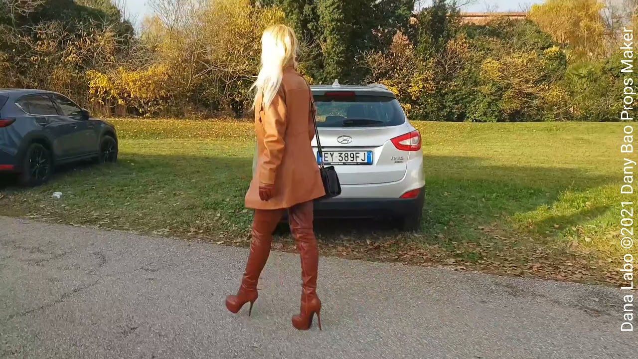 DANA LABO - autumn leather suit for woman, long jacket, boots overknee ...