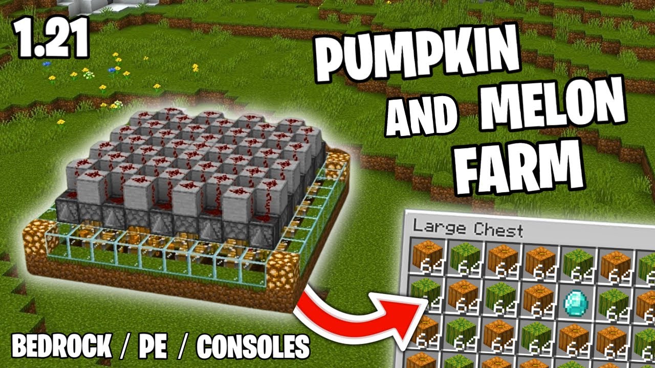 Easy Melon and Pumpkin Farm 1.21 - Minecraft Bedrock and Mcpe Tutorial ...